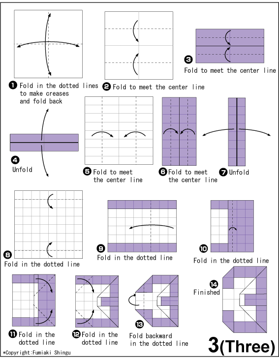 Number 3（Three） - Easy Origami instructions For Kids