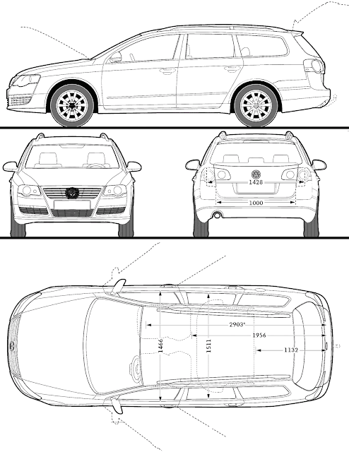 VW Cars - VW Passat: Volkswagen Passat Variant Wagon blueprint drawing