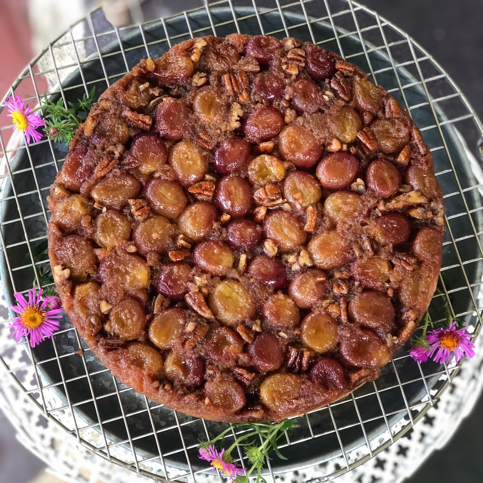 Upside Down GRAPE Cake with Pecans