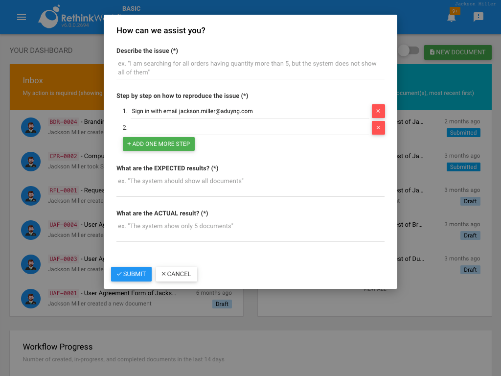 Rethink Workflow Support: How do I submit a support request?