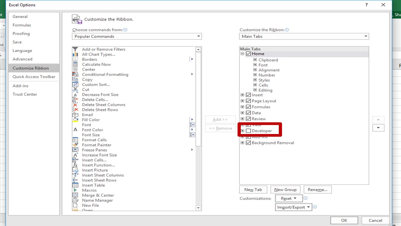 Microsoft Office Excel: Cara memunculkan menu "Developer" Pada Tab Excel