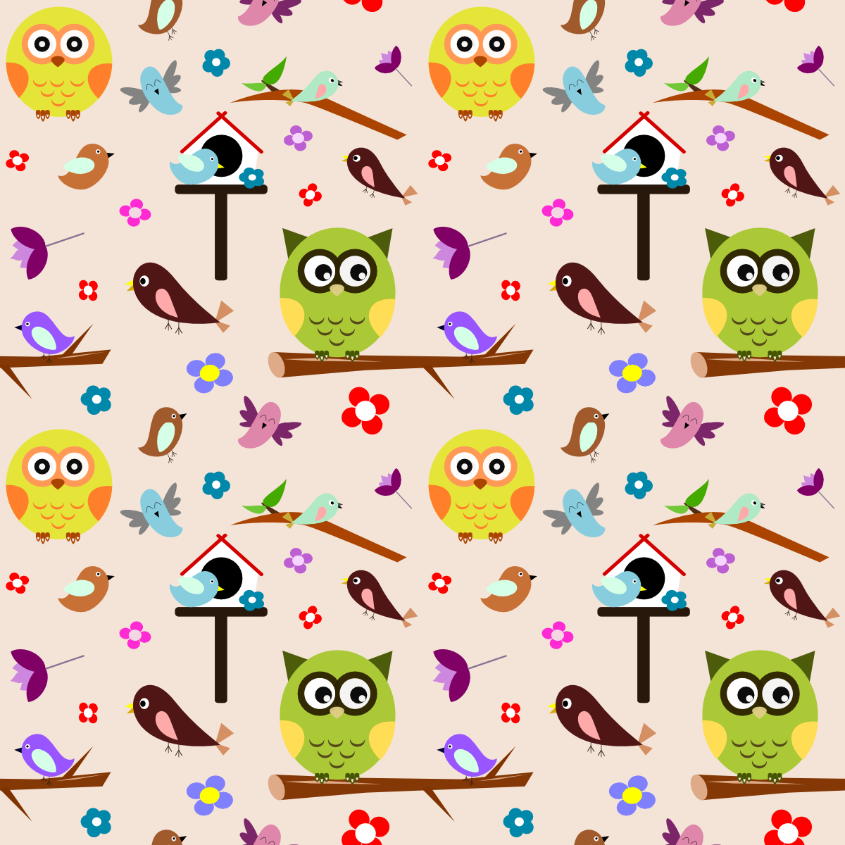 Inkscape draw: How to Create a Seamless Cute Birds and Owls Pattern in ...