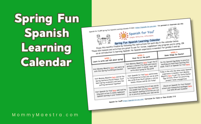 Mommy Maestra: Free Download: Spring Fun Spanish Learning Calendar