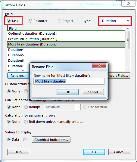 Using PERT to calculate task duration in Microsoft Project