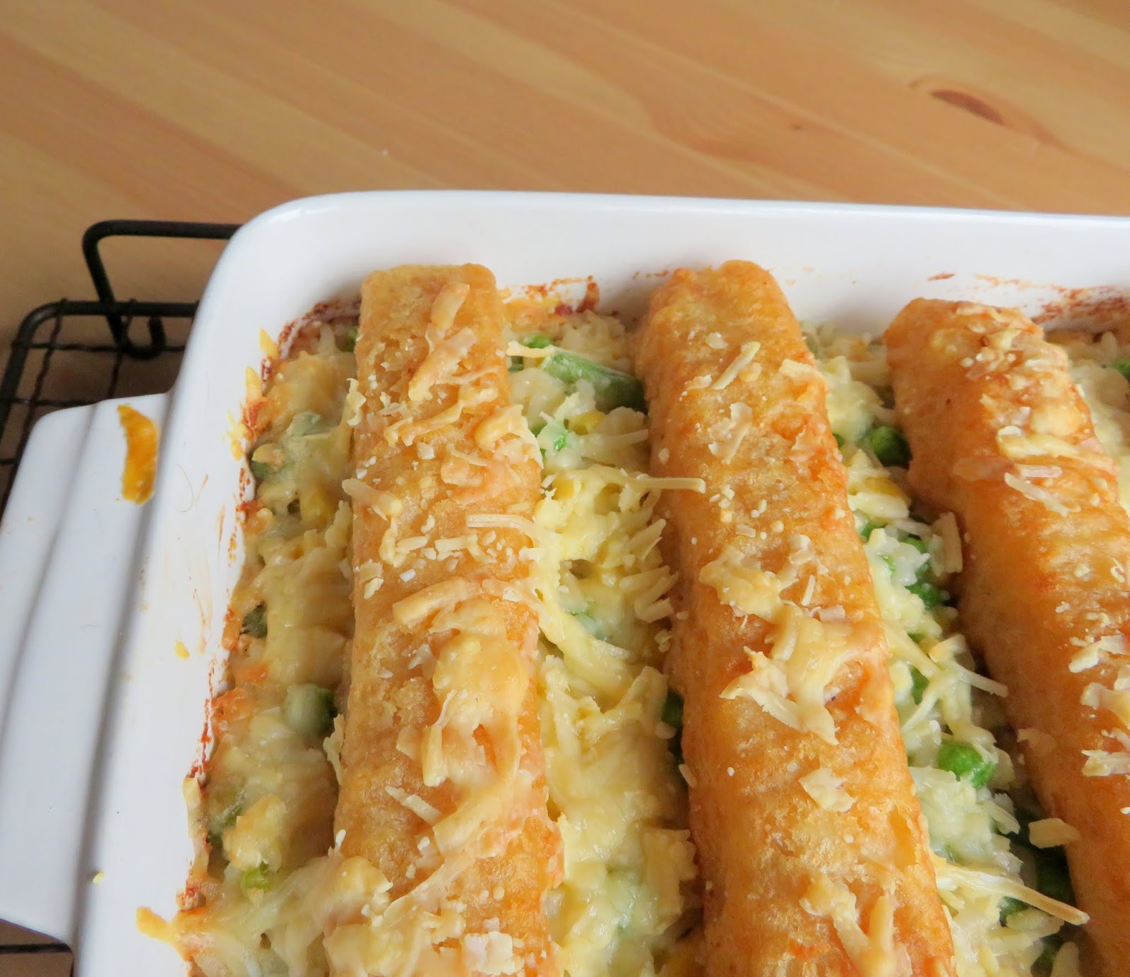 Fish Stick Casserole with Cheesy Vegetable Rice | The English Kitchen