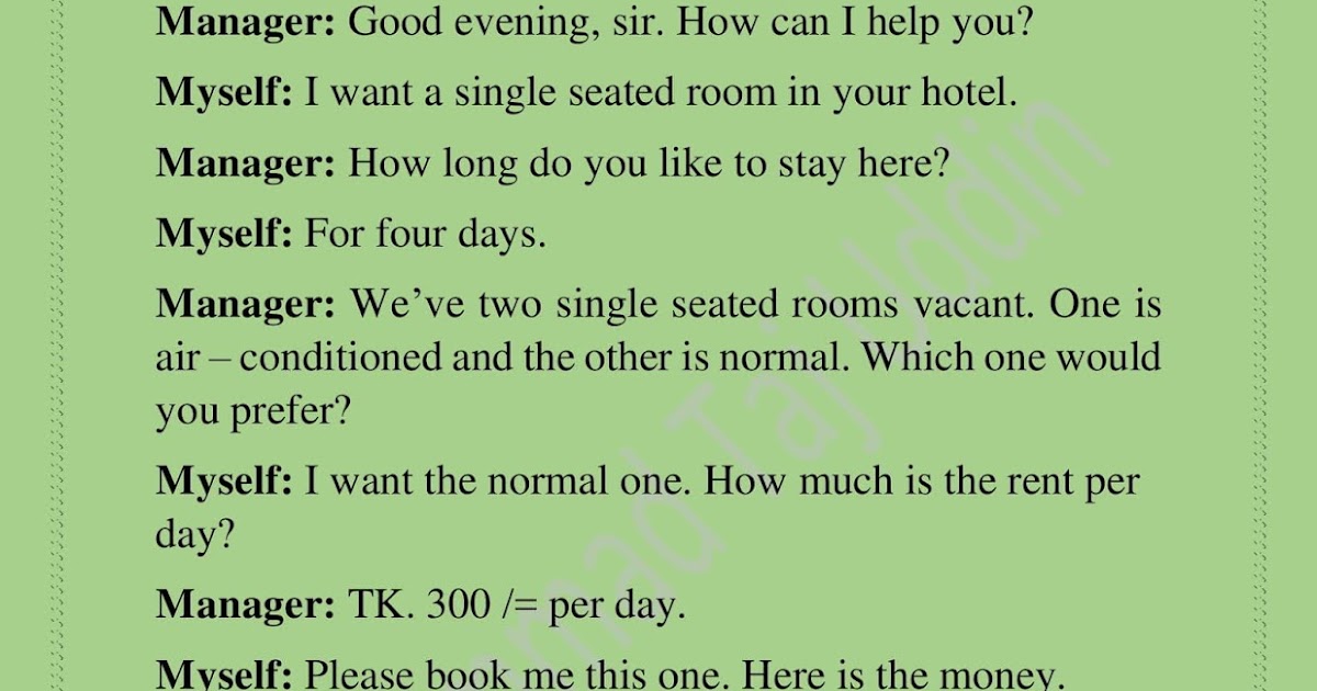 A dialogue between you and the manager of a hotel.