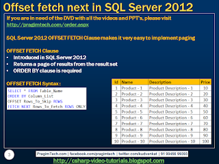 Sql server, .net and c# video tutorial: Offset fetch next in SQL Server ...