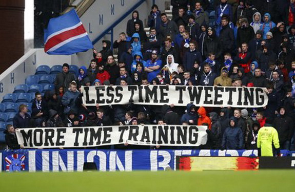 Pic of the day: Rangers fans unfurl banner 'Less time tweeting, more ...