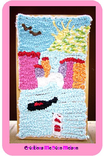 Tableau paysage en laine à crochet fini | Créations Ma Déco Maison