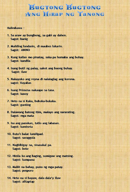 Mga Bugtong at Halimbawa