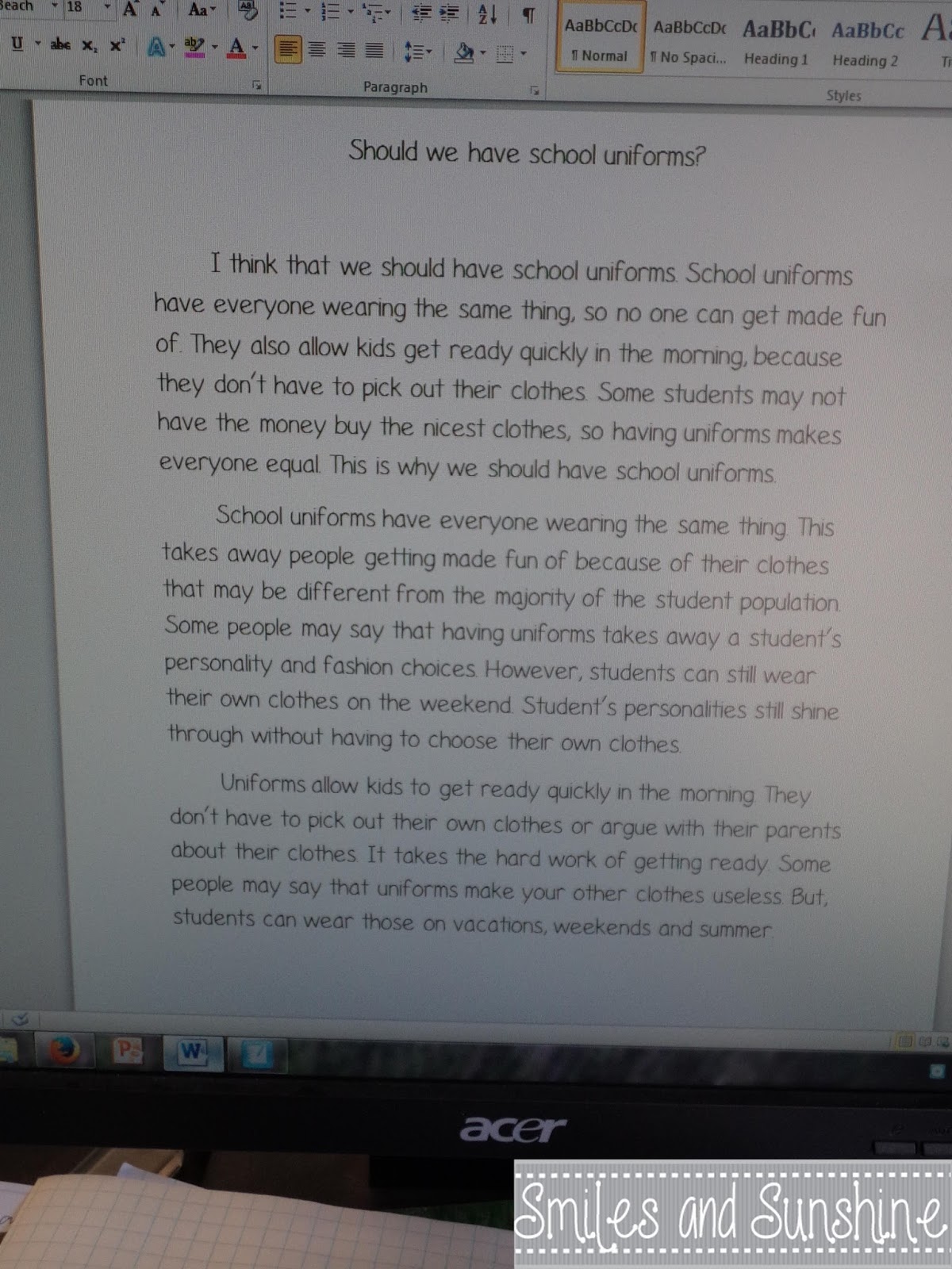 Smiles and Sunshine: Argument Writing in 4th Grade