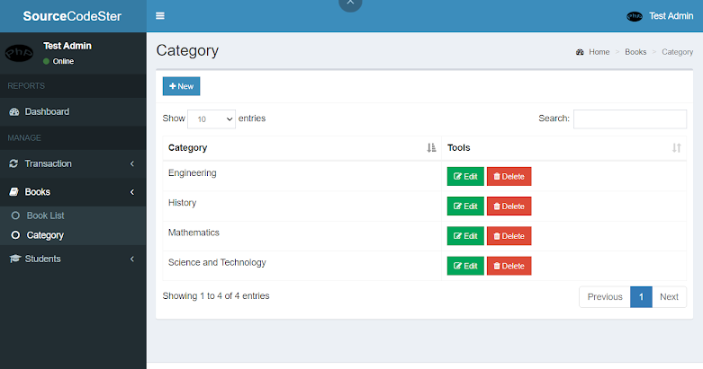 Library Management System free download Source Code in php mysql
