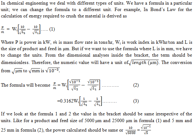 Chemical Engineering: Process Calculation: Unit change in a formula