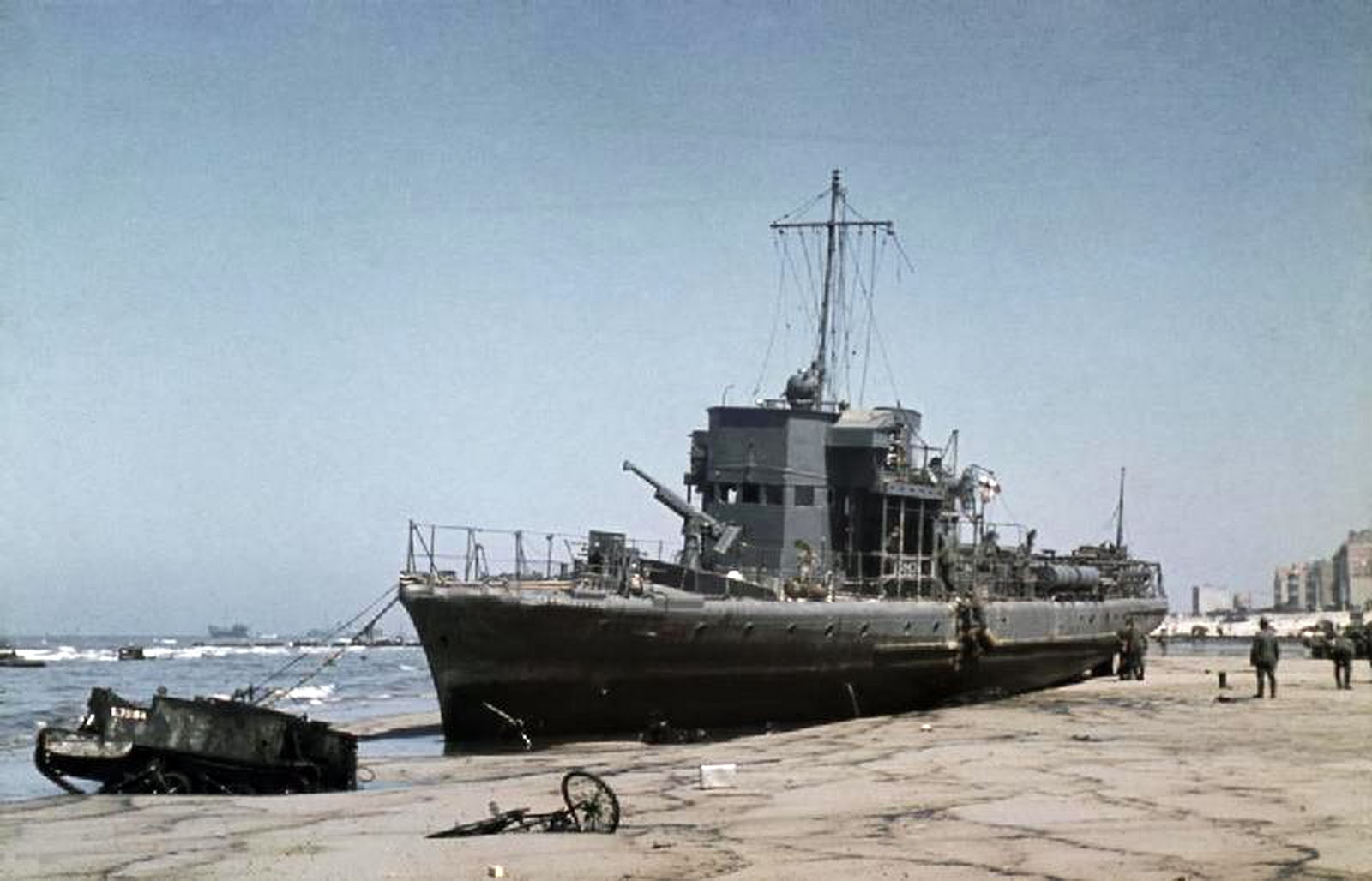 World War II in Color: A beached French coastal patrol craft at low ...