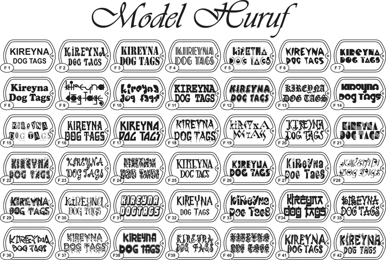 Kalung Plat Identitas: Jenis Huruf atau Font Silakan pilih dan ...