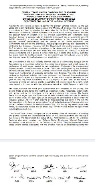 .: JOINT STATEMENT BY CENTRAL TRADE UNIONS IN SOLIDARITY SUPPORT TO THE ...