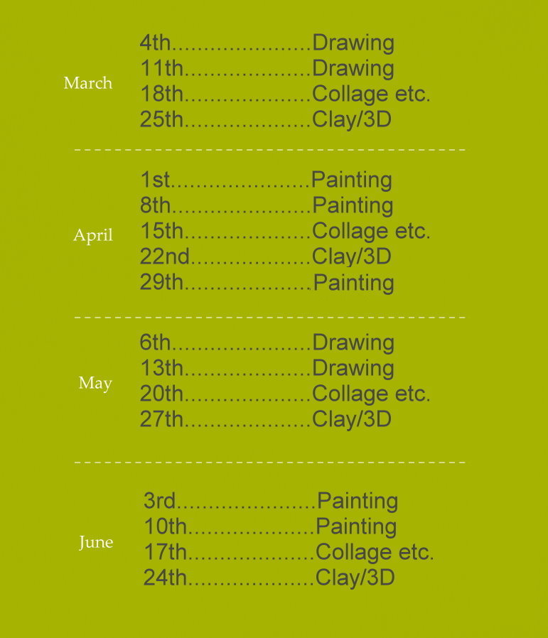 teaching art: SCHEDULE AND SUPPLIES NEEDED