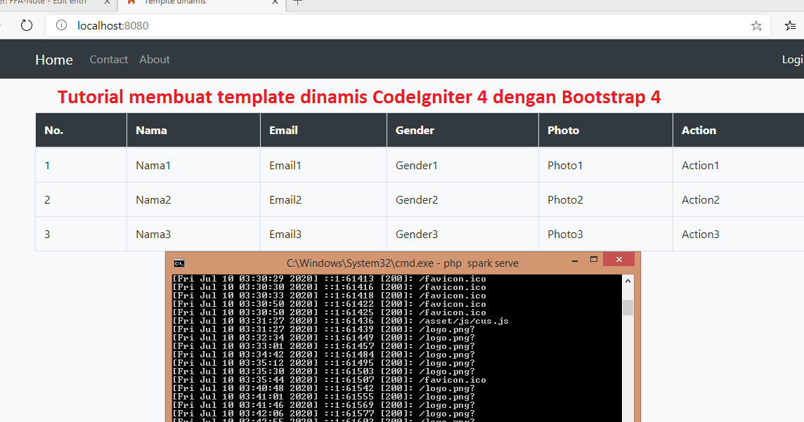 Cara setting template dinamis dengan CodeIgniter 4 dan Bootstrap 4