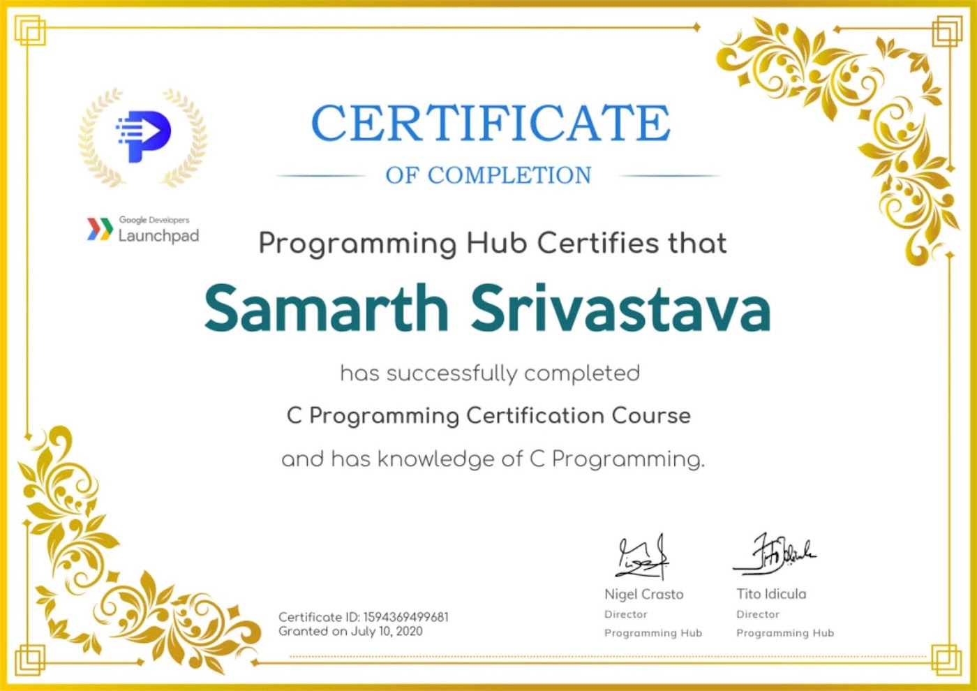 Harvard's CS50 Certificate | Samarth Srivastava Harvard's CS50 Certificate | Samarth Srivastava