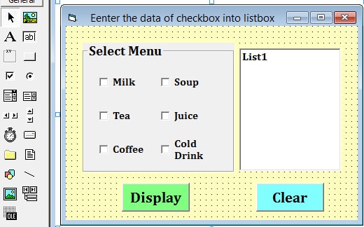 How to enter the data of checkbox into listbox in vb6