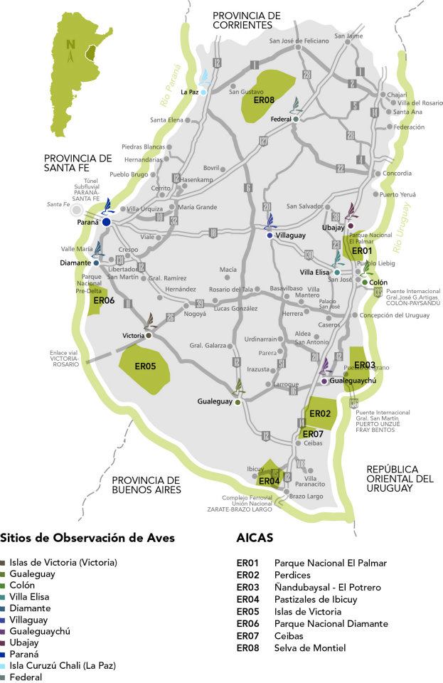 Entre Rios - Mapa de Observacion y Conservacion de Aves - Region Litoral