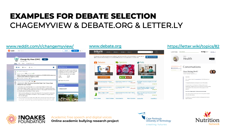 EXAMPLES FOR DEBATE SELECTION CHAGEMYVIEW & DEBATE.ORG & LETTER.LY