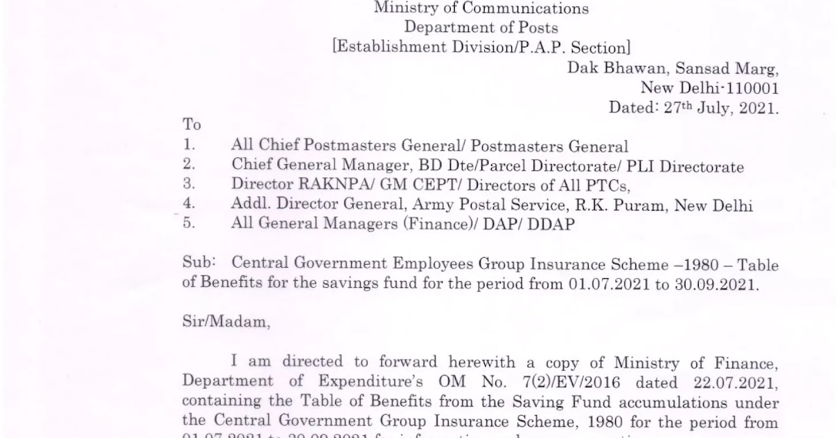 Central Government Employees Group Insurance Scheme -1980 - Table of ...