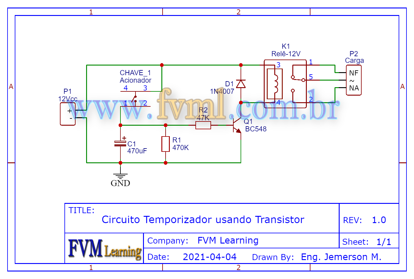 Simples Circuito Temporizador usando um Transistor BC548 + PCI - FVML