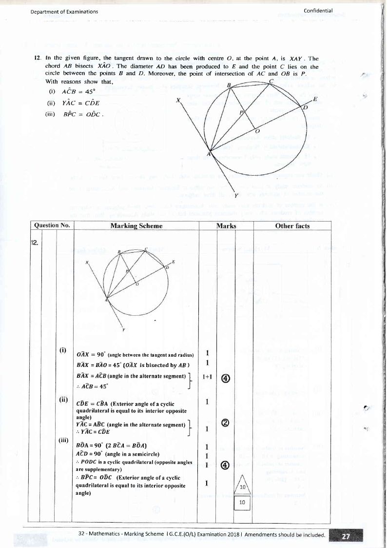 O/L 2018 English Medium Maths Pastpaper ANSWER (Marking Scheme) - www ...
