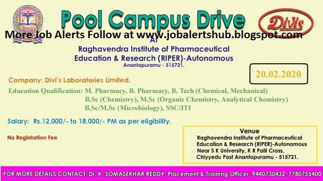 DIVIS Laboratories LTD - Campus Drive for Freshers on 20th Feb 2020 (B.Pharmacy / M.Pharmacy / M ...