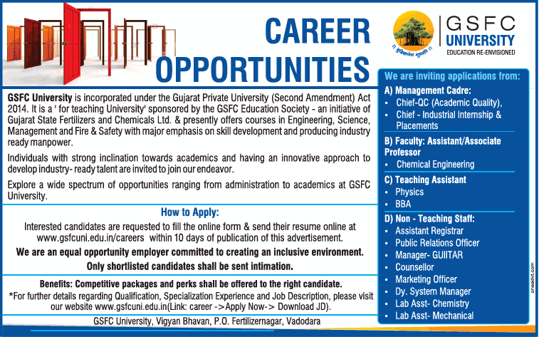 GSFC University Vadodara Teaching Faculty/Non-Teaching Faculty Job ...