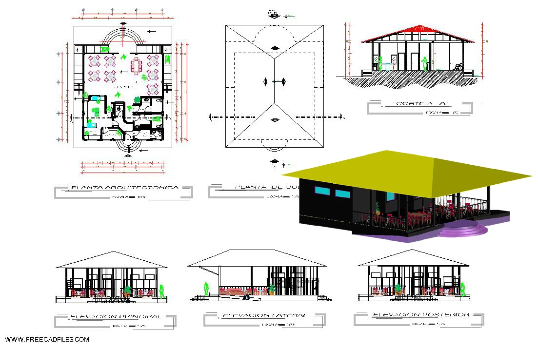 Restaurant 3D And 2D Dwg Project
