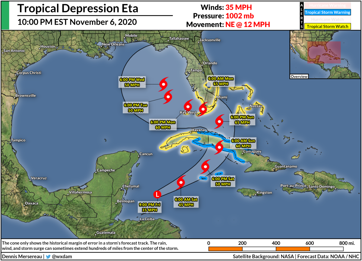 Tropical Storm Watches Up For South Florida As Eta Strengthens And Lingers - DAMWeather