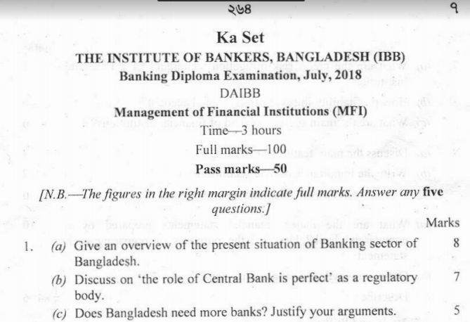 DAIBB Management of Financial Institutions (MFl) question July 2018 ...