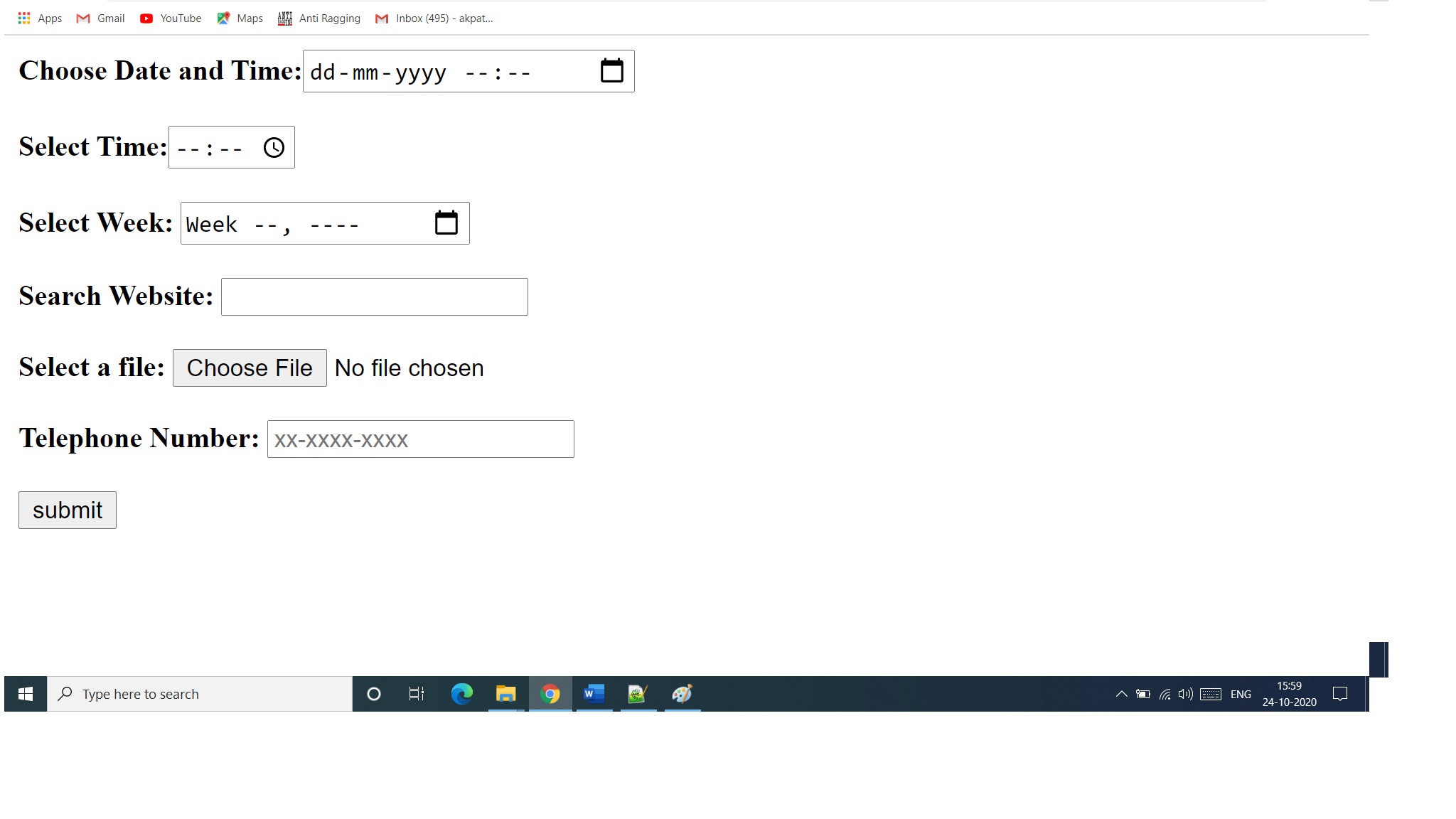 HTML5 advanced input Elements. ~ Online Quiz in IT