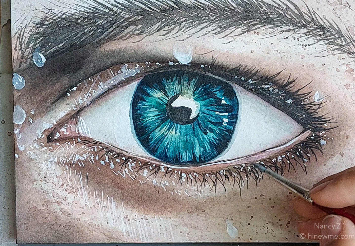 How to draw an eye with blue pupil step by step for beginners, come to ...