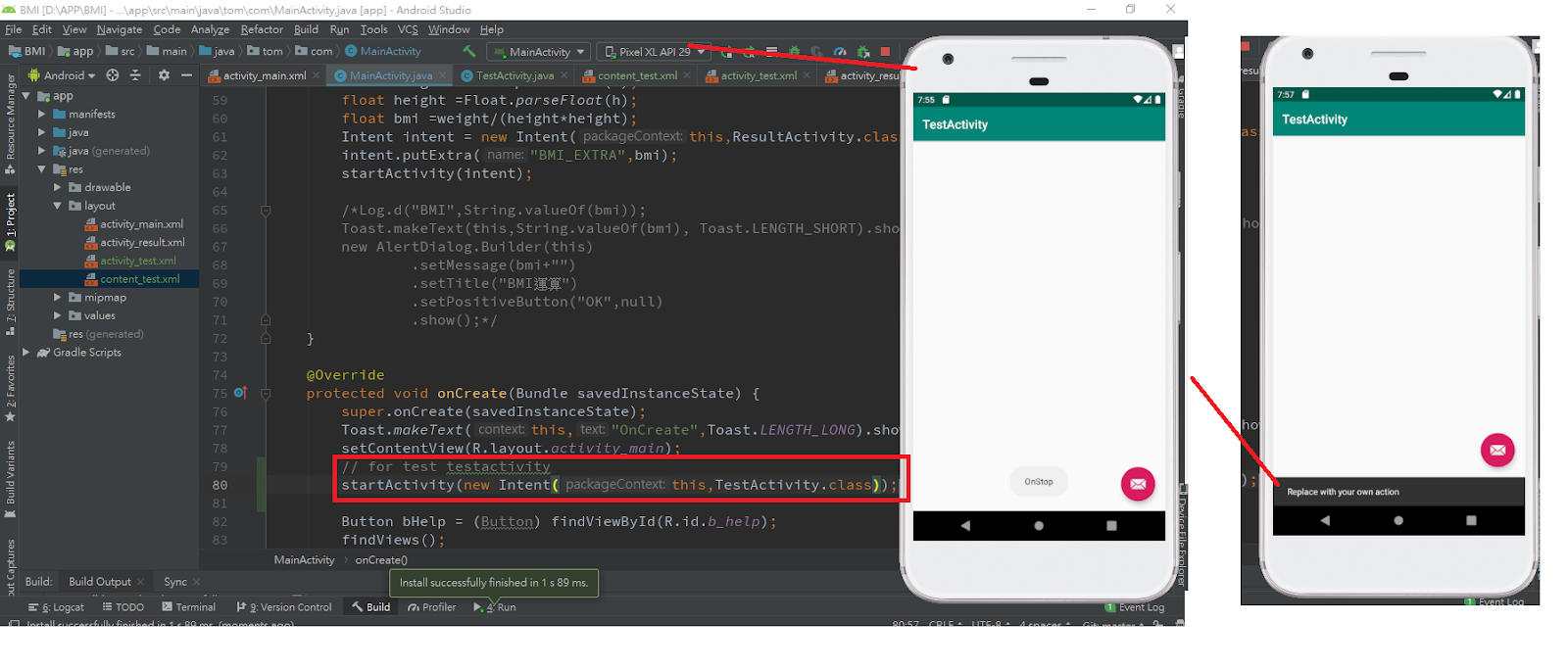 Android App Material design - toolbar and floating button