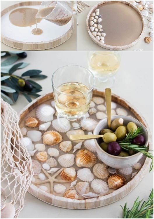 Coastal Resin Tray DIY Ideas | Shells, Palm Leaf & more