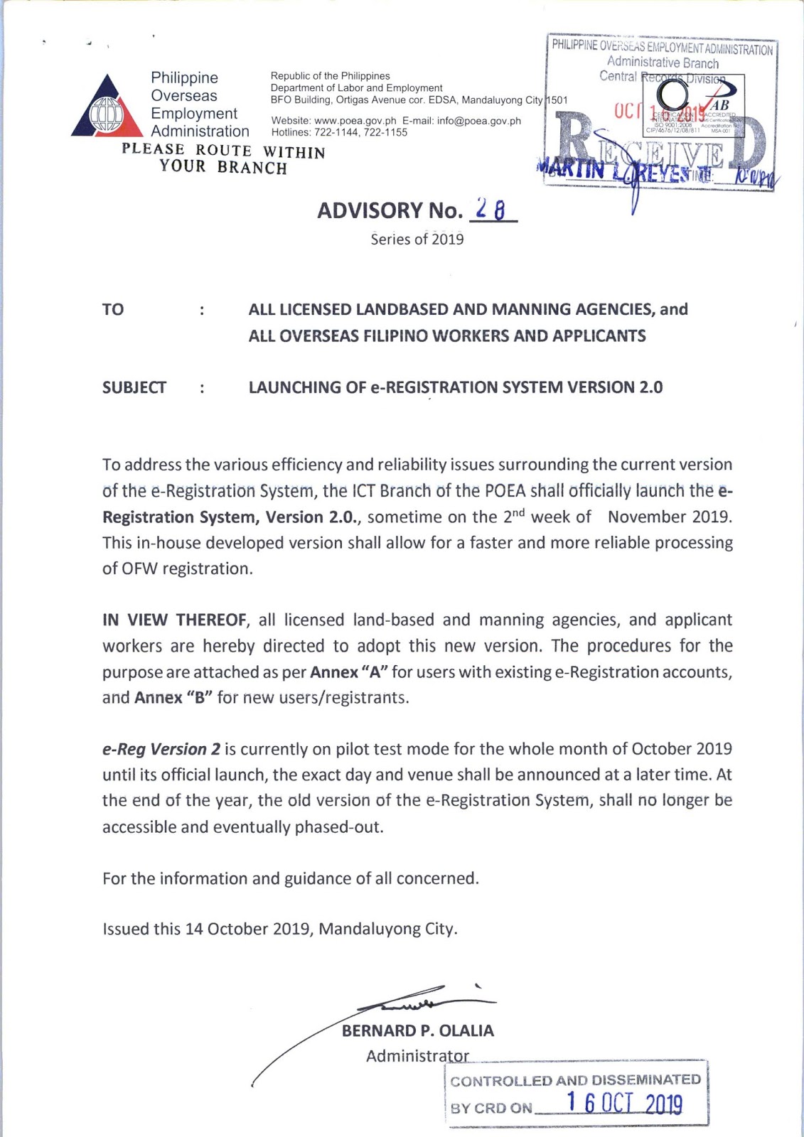 LAUNCHING OF e-REGISTRATION SYSTEM VERSION 2.0