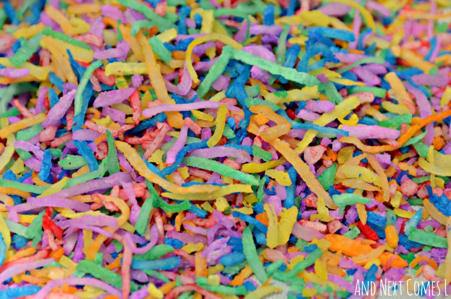 Rainbow Coconut {How to Dye Shredded Coconut for Sensory Play} | And ...