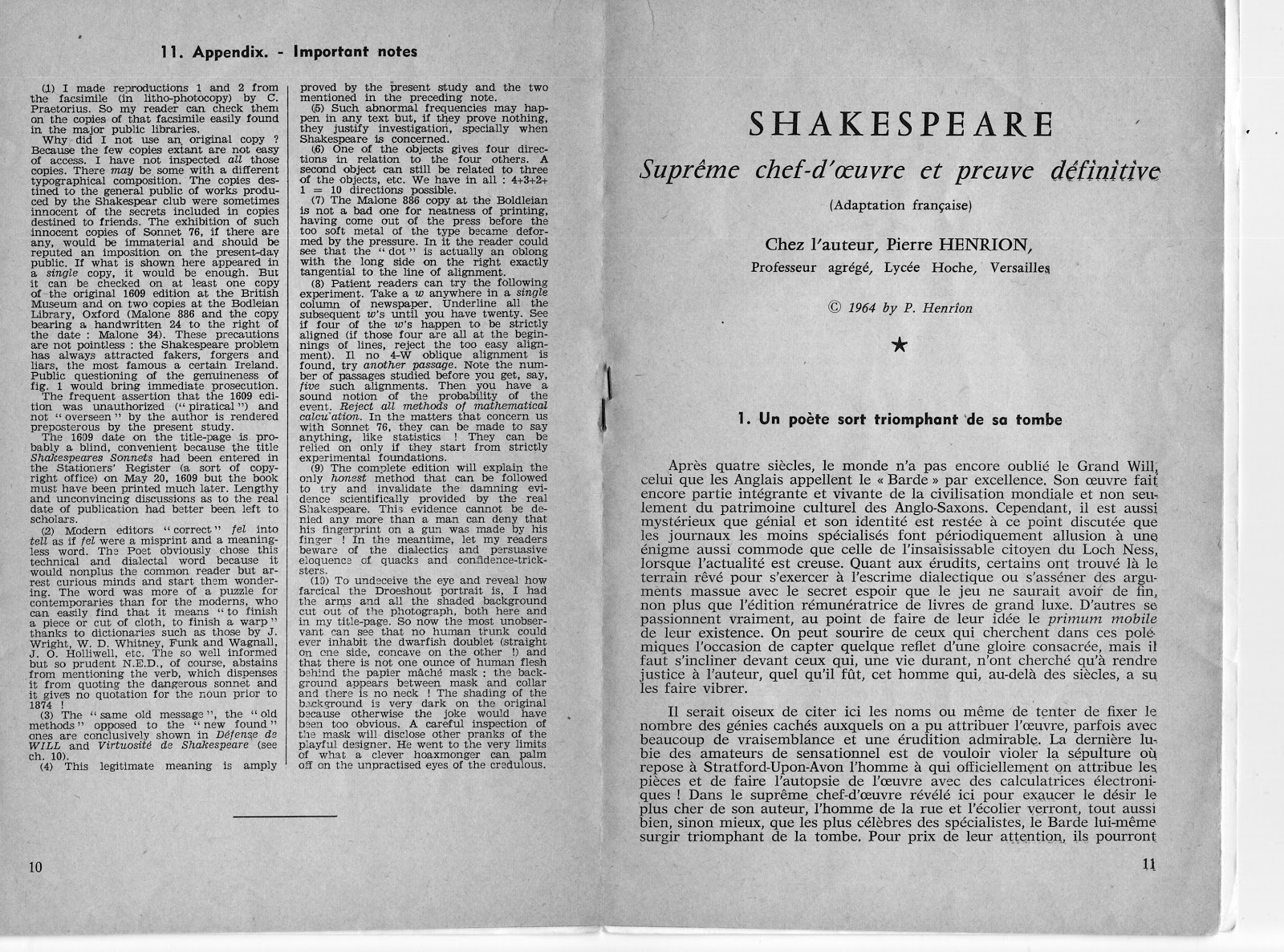 Shakespeare: Supreme Masterpiece and Proof Definitive by Pierre Henrion