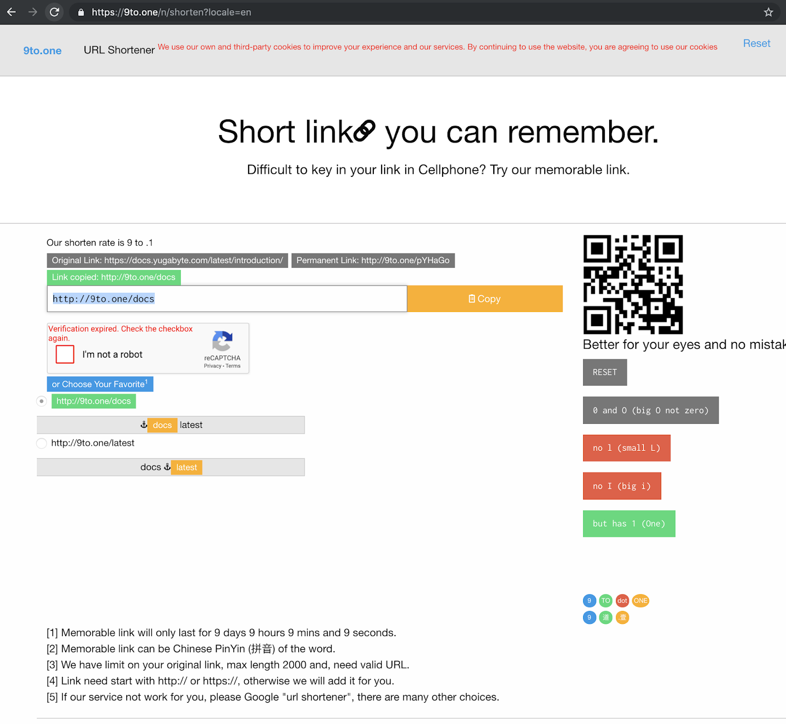 9TO.ONE URL shortener