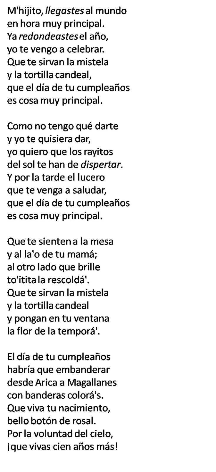 Décimas a Violeta Parra: Décima, El día de tu cumpleaños