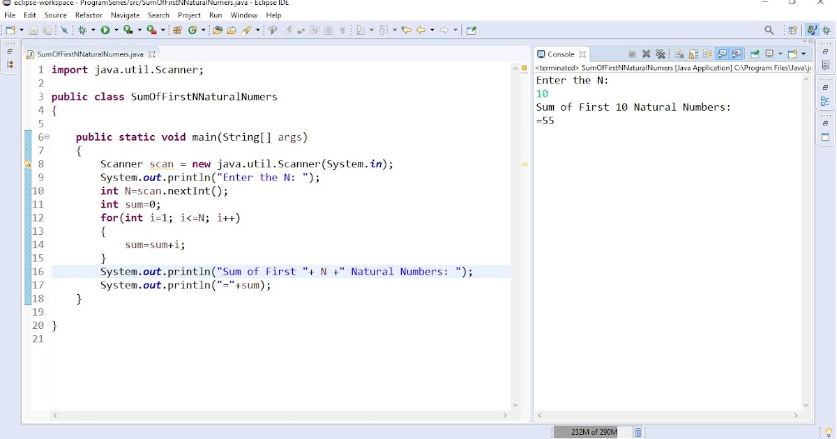 Basic Java Programs Sum Of Natural Numbers
