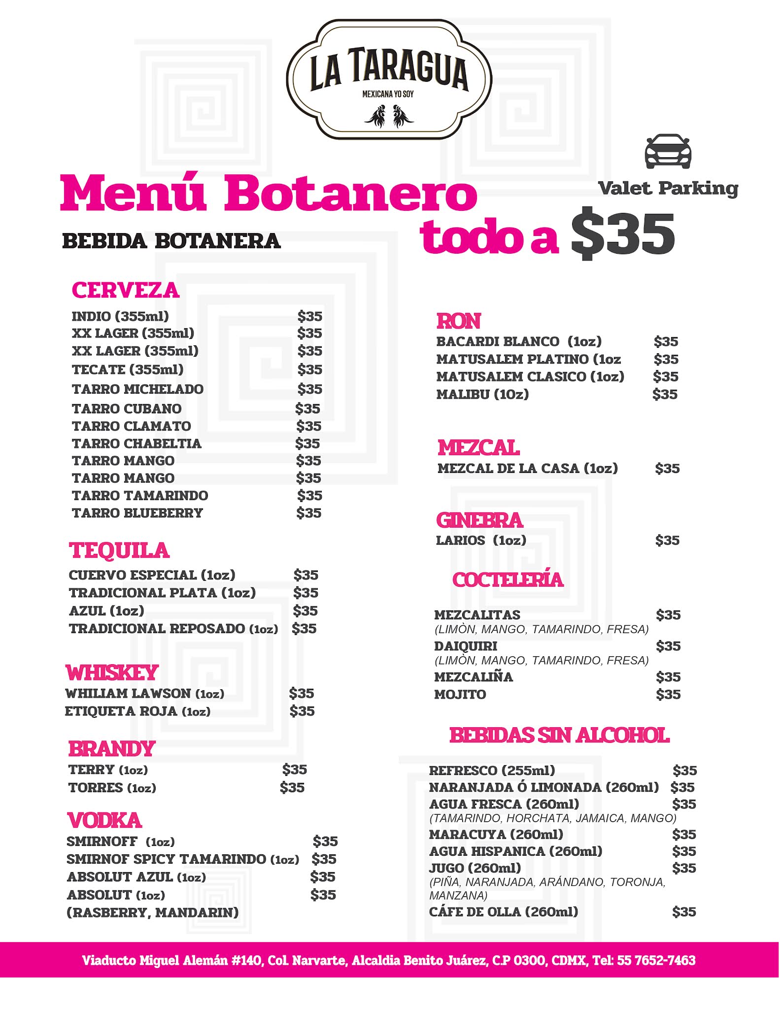 MENU BOTANERO