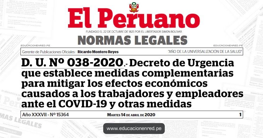 Decreto de Urgencia 038-2020 Suspensión Perfecta, AFP 2000, CTS y otros