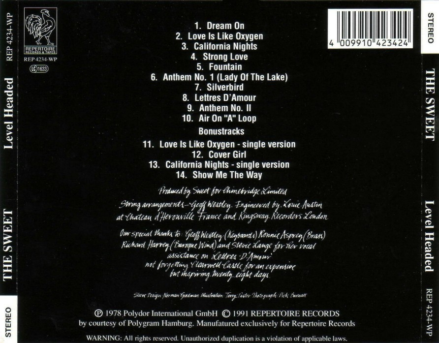 Classic Rock Covers Database: Sweet - Level Headed (1978)