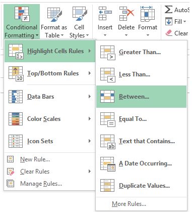 Conditional Formatting:Highlighting Values Between Two Given Values