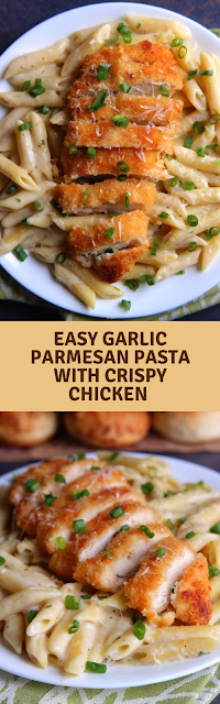 Easy Garlic Parmesan Pasta with Crispy Chicken Recipes | delish kitchen