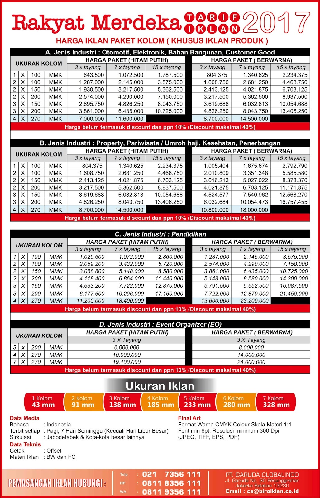 DAFTAR HARGA IKLAN KORAN RAKYAT MERDEKA 2017 - BIRO IKLAN KORAN KOMPAS